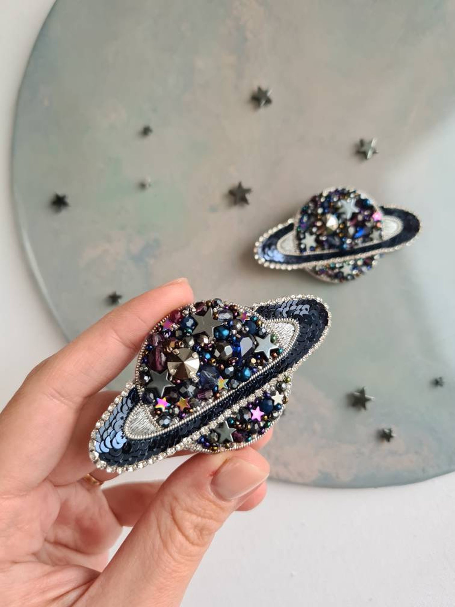 Planet Bead Brooch. Saturn Embroidered Brooch - Etsy
