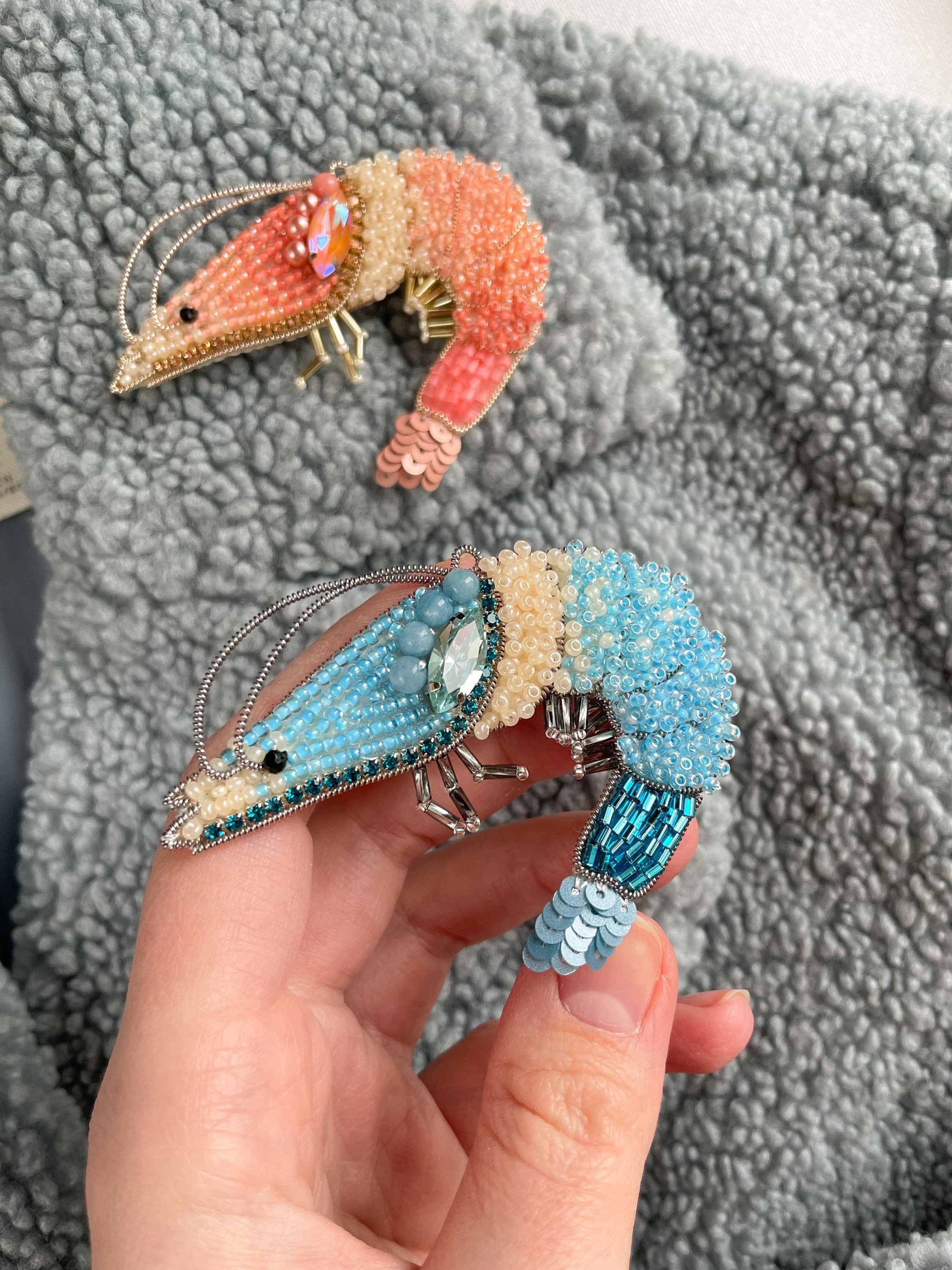 Shrimp Beaded Brooch Beaded Prawn Brooch Ocean Brooch | Etsy