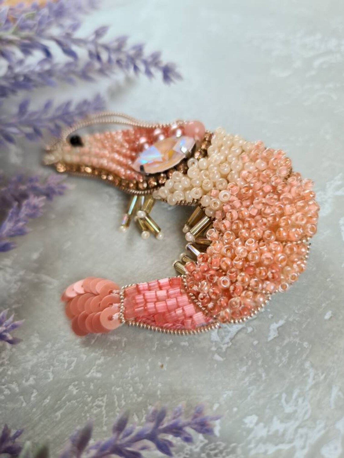 Shrimp Beaded Brooch Beaded Prawn Brooch Ocean Brooch | Etsy