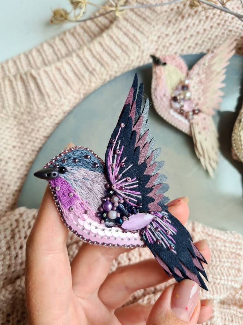 Bird Brooch Embroidered With Beads. Birthday Gift for - Etsy