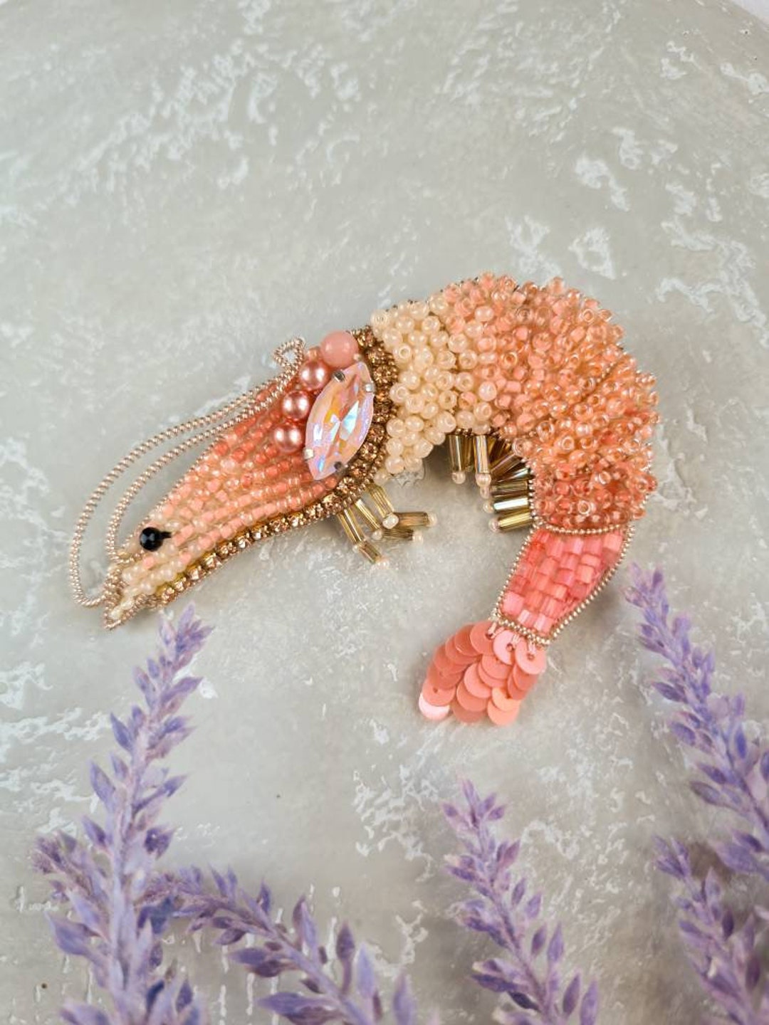 Shrimp Beaded Brooch, Beaded Prawn Brooch, Ocean Brooch - Etsy