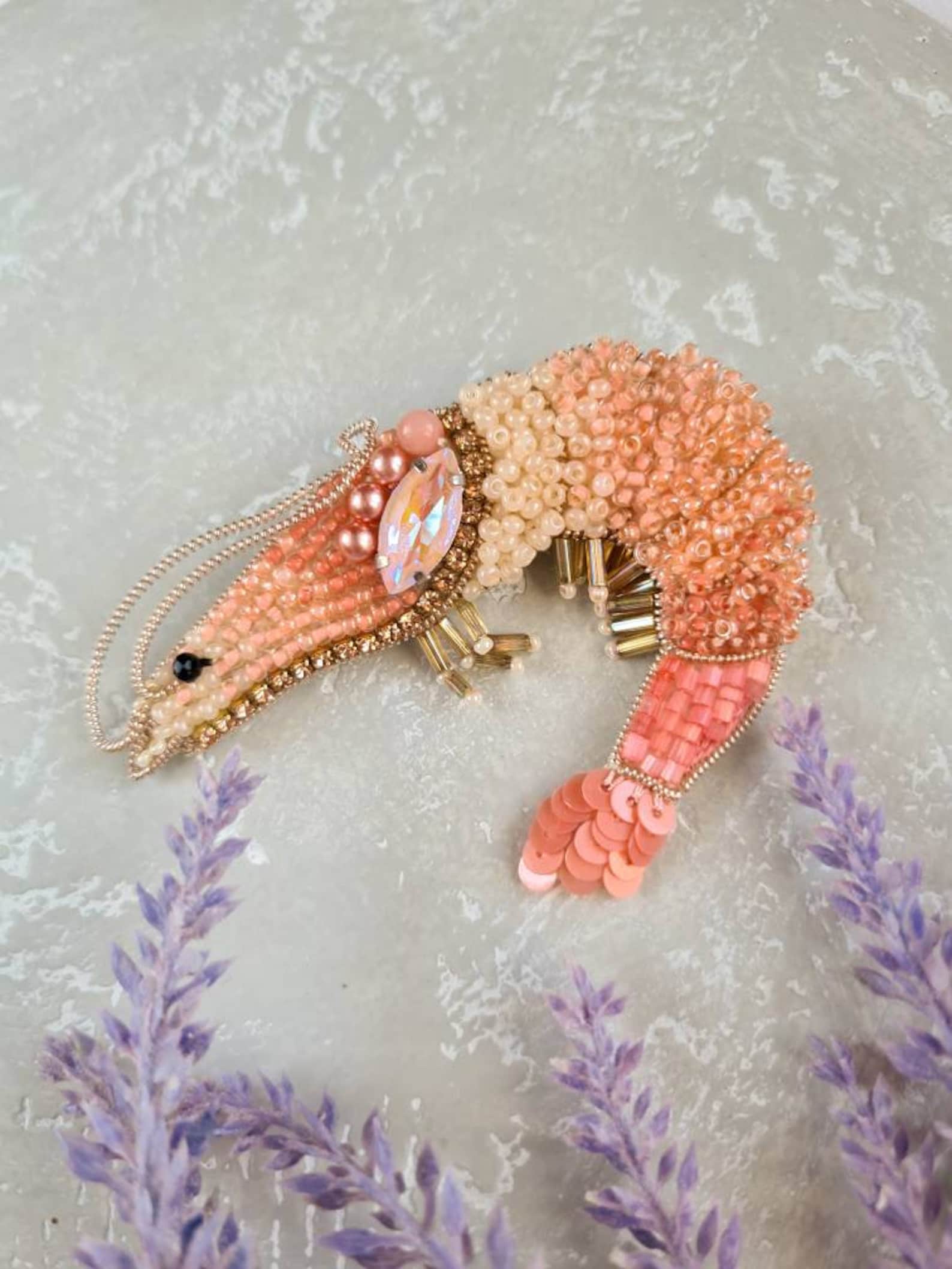 Shrimp Beaded Brooch Beaded Prawn Brooch Ocean Brooch - Etsy
