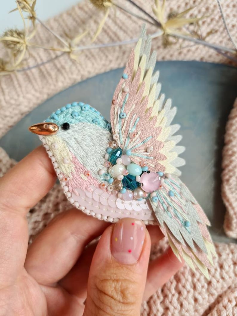 Bird Brooch Embroidered With Beads. Birthday Gift for - Etsy