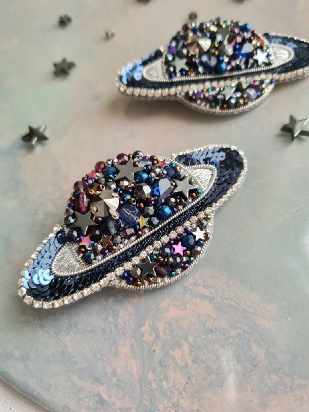 Planet Bead Brooch. Saturn Embroidered Brooch - Etsy