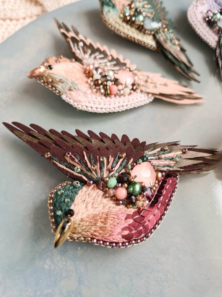 Bird Brooch Embroidered With Beads. Birthday Gift For | Etsy