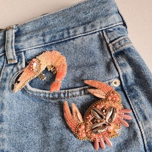 Shrimp Beaded Brooch, Beaded Prawn Brooch, Ocean Brooch - Etsy