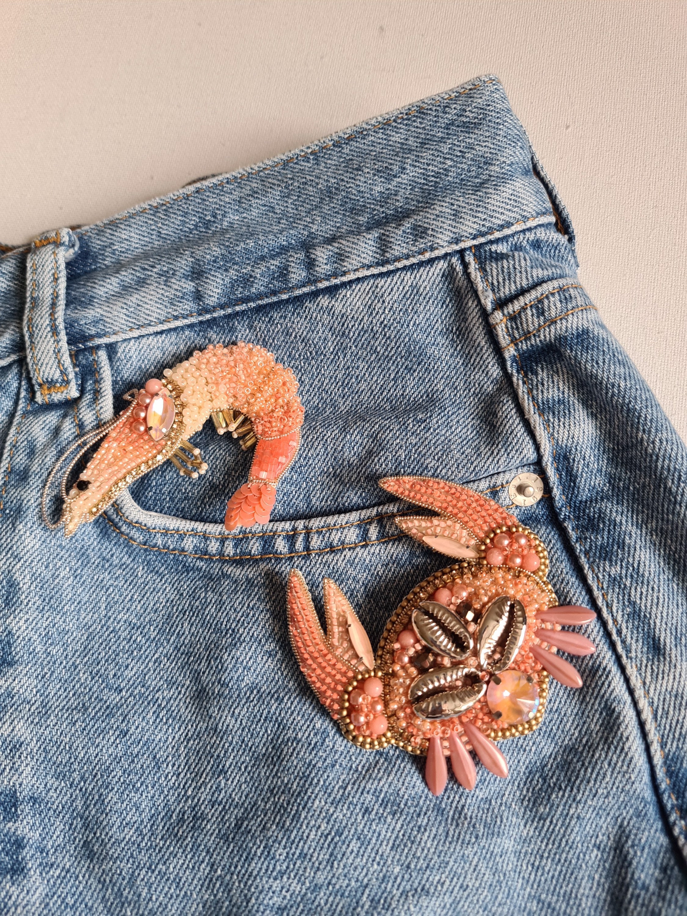 Shrimp Beaded Brooch Beaded Prawn Brooch Ocean Brooch | Etsy