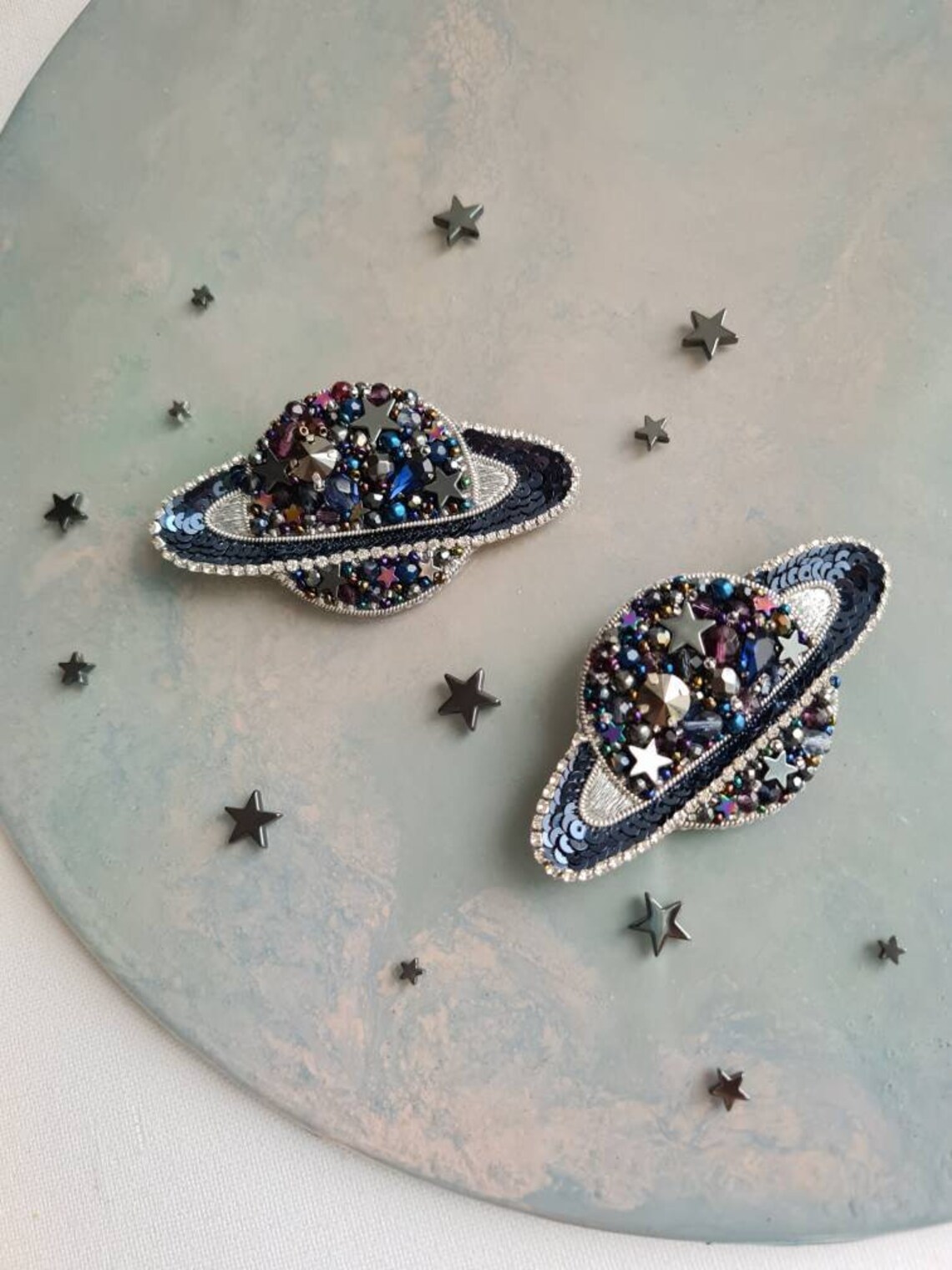 Planet Bead Brooch. Saturn Embroidered Brooch - Etsy