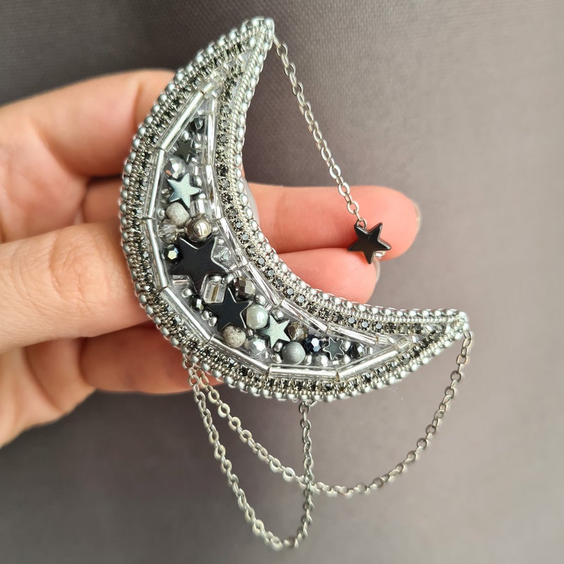 Silver Moon Brooch - Etsy
