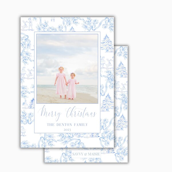 Toile Christmas Card Printable - Etsy