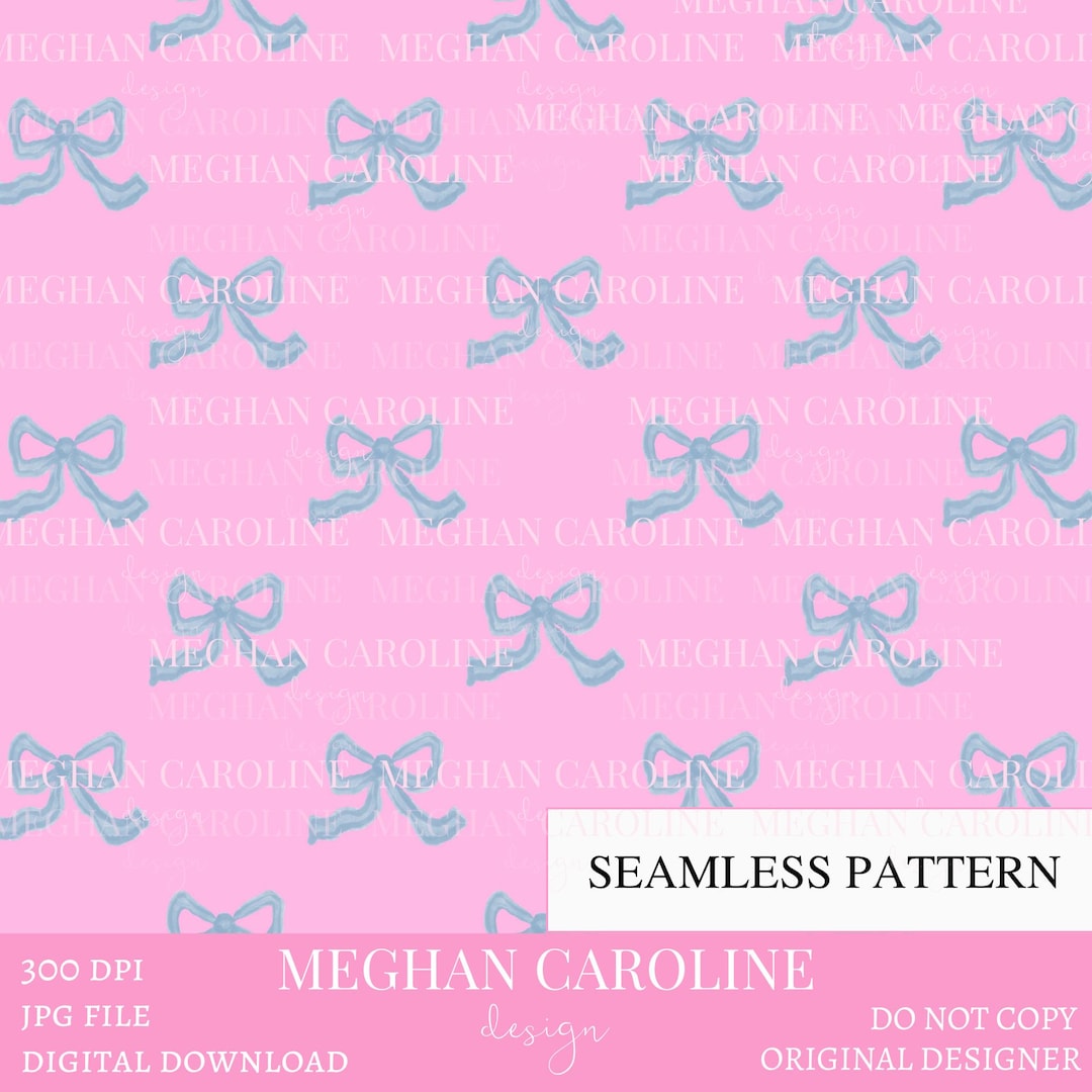 Blue Bow Surface Pattern, Preppy Bow Sublimation, Pink and Blue ...