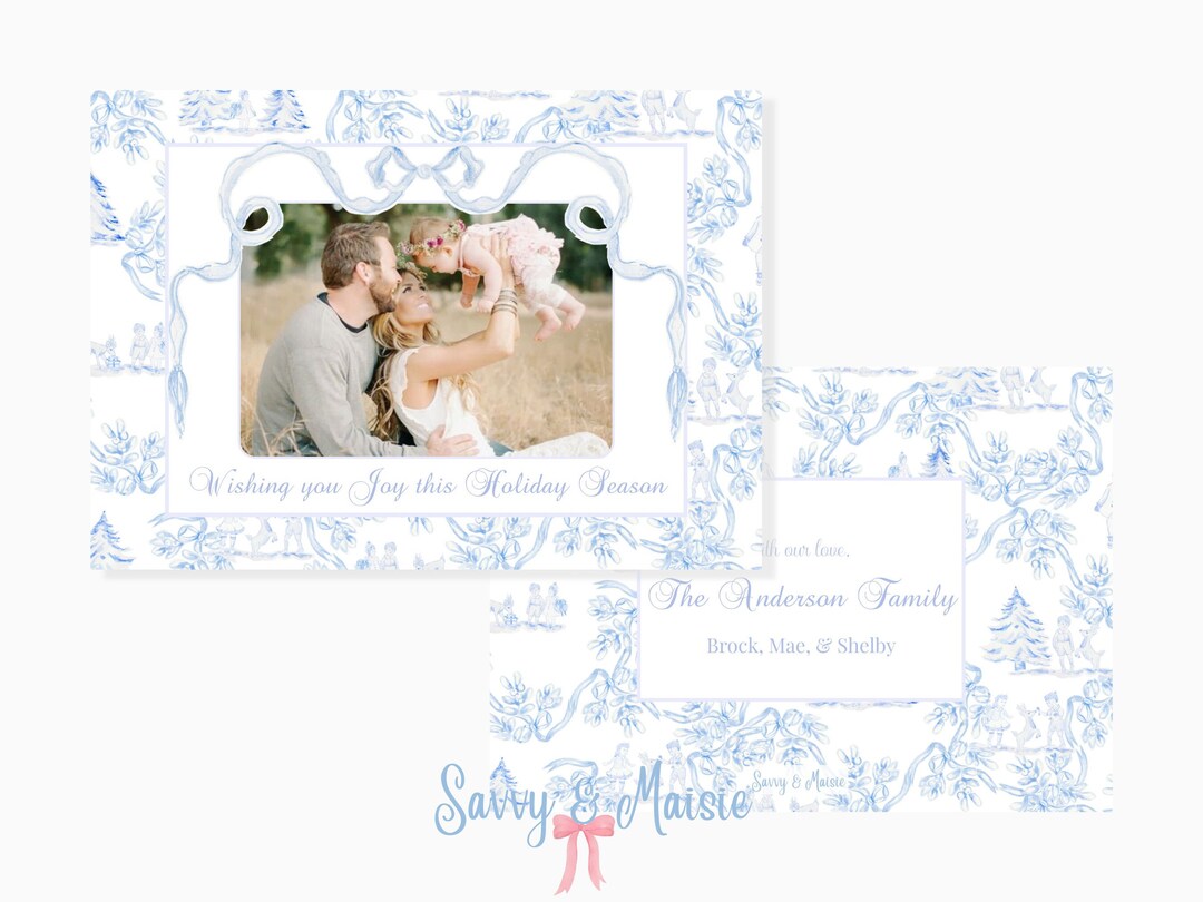 Printable Christmas Card Blue Toile Christmas Card Holiday - Etsy