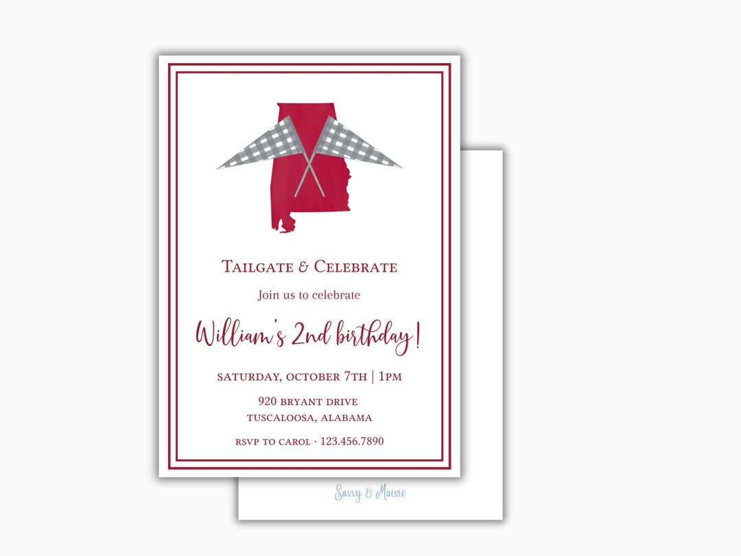 Football Invitation, Alabama University Themed, Roll Tide Party ...