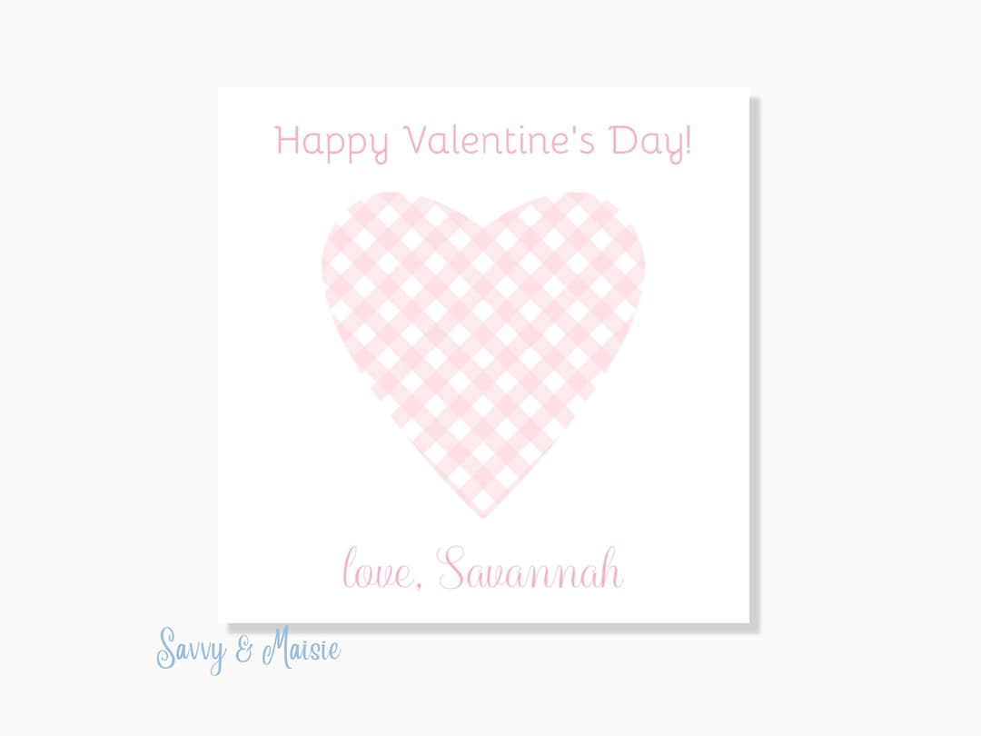 Printable Valentine's Day Tag, Pink Gingham Heart Tag, Happy Valentine ...