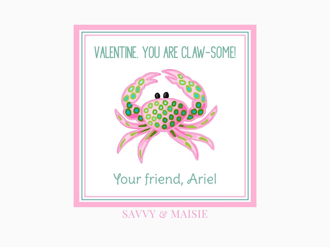 Valentine's Day Tag, You Are Claw-some Tag, Coastal Crab Gift Tag, Pink ...