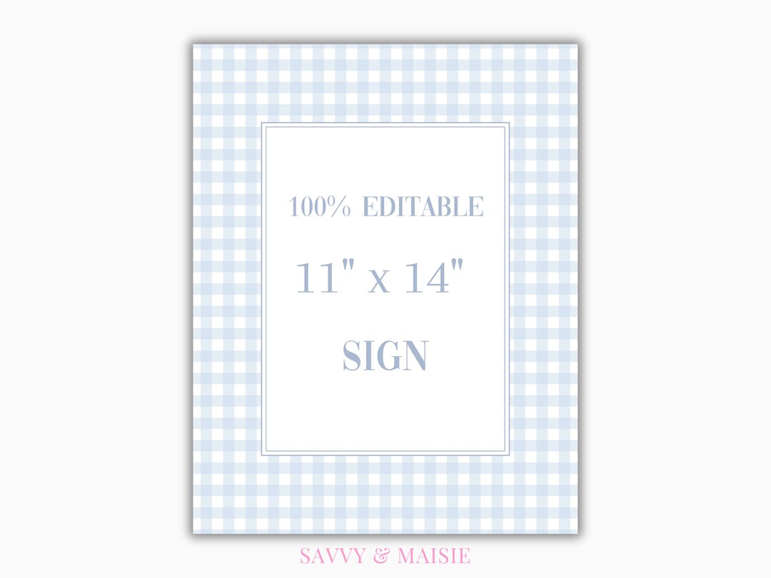 Printable Blue Gingham Custom Sign, Blue 11x14 Welcome Easel, Blue ...