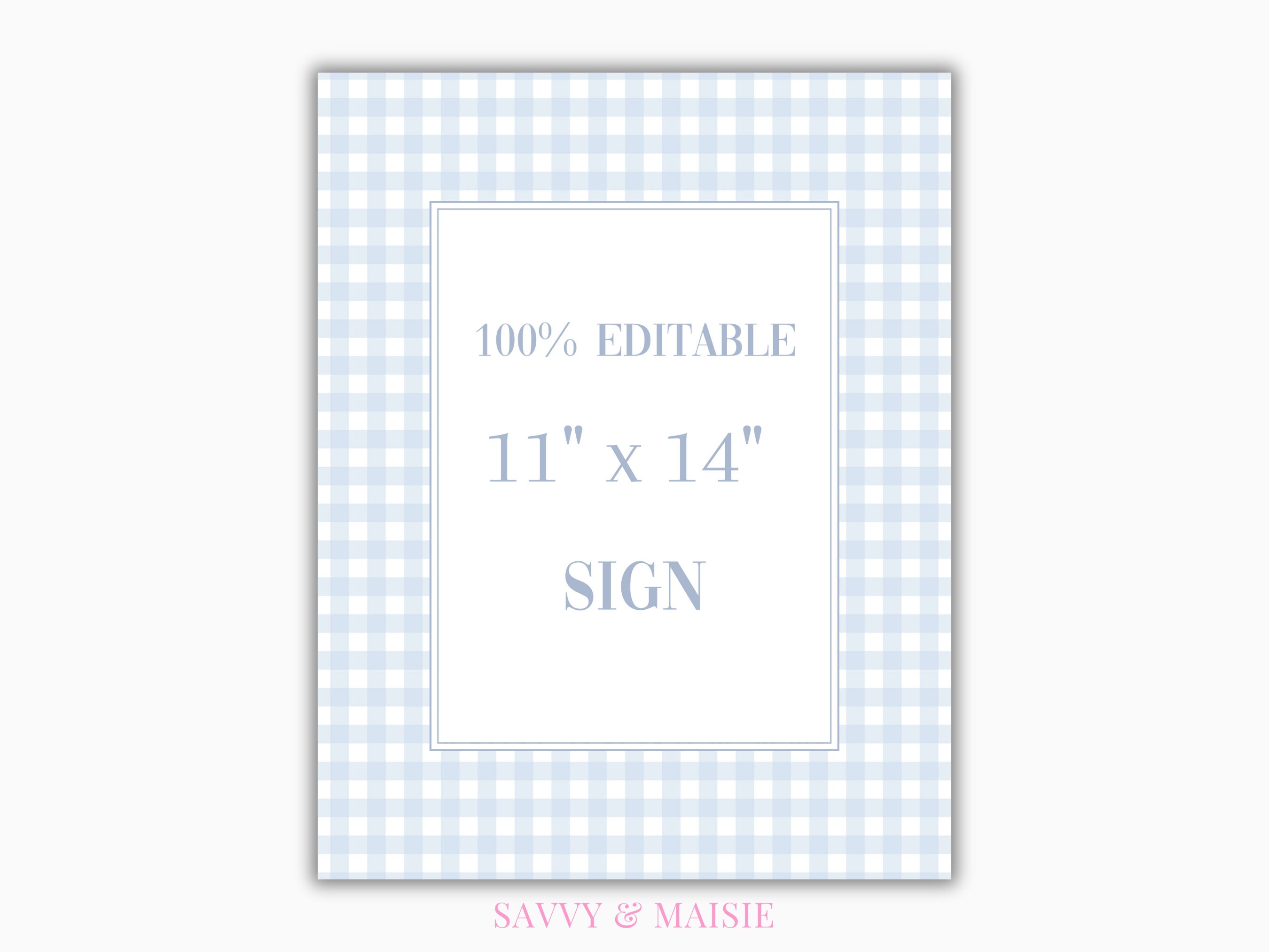 Printable Blue Gingham Custom Sign, Blue 11x14 Welcome Easel, Blue ...