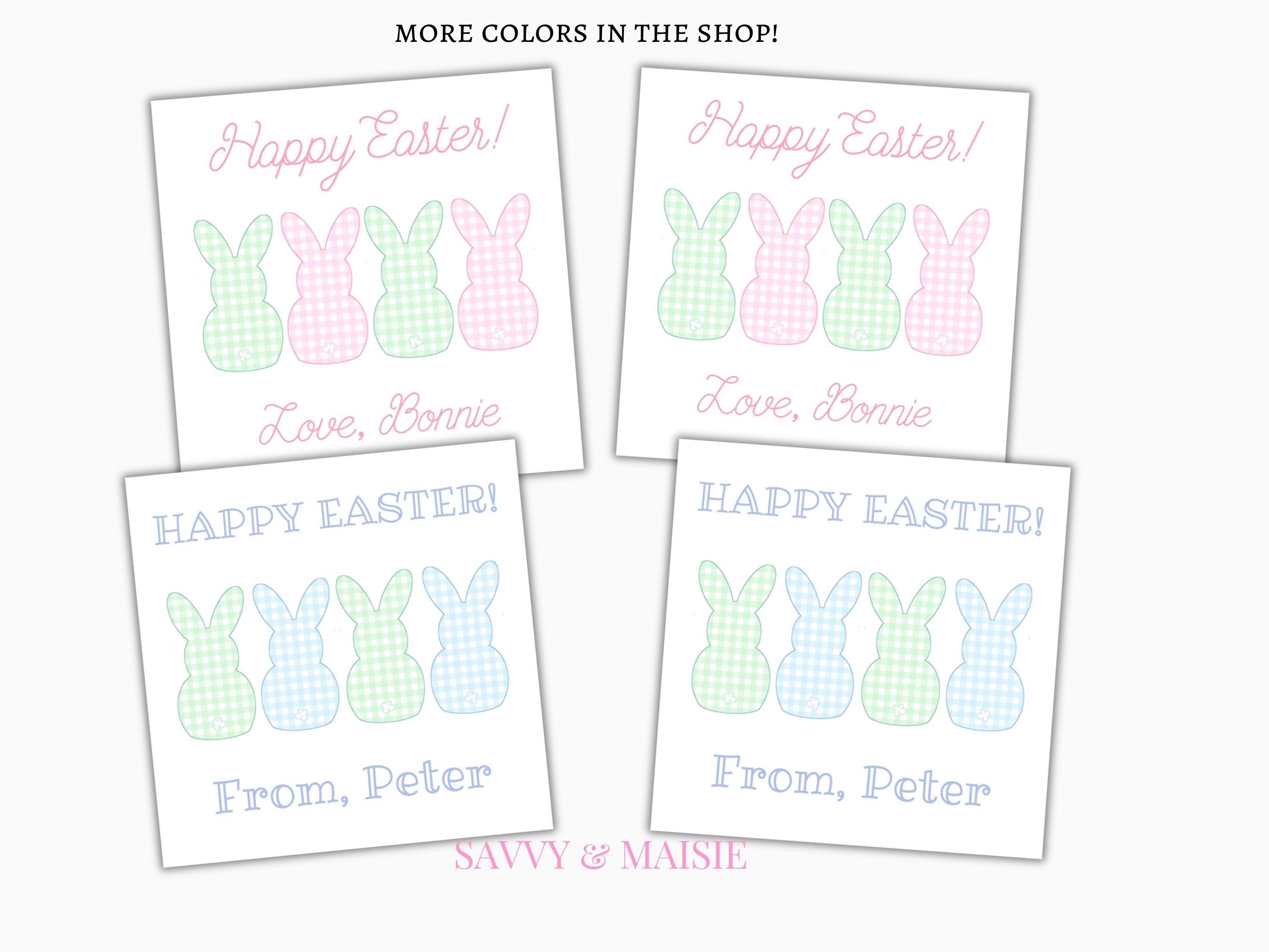 Printable Easter Tag, Blue and Green Bunny, Gingham Rabbit, Easter Egg ...