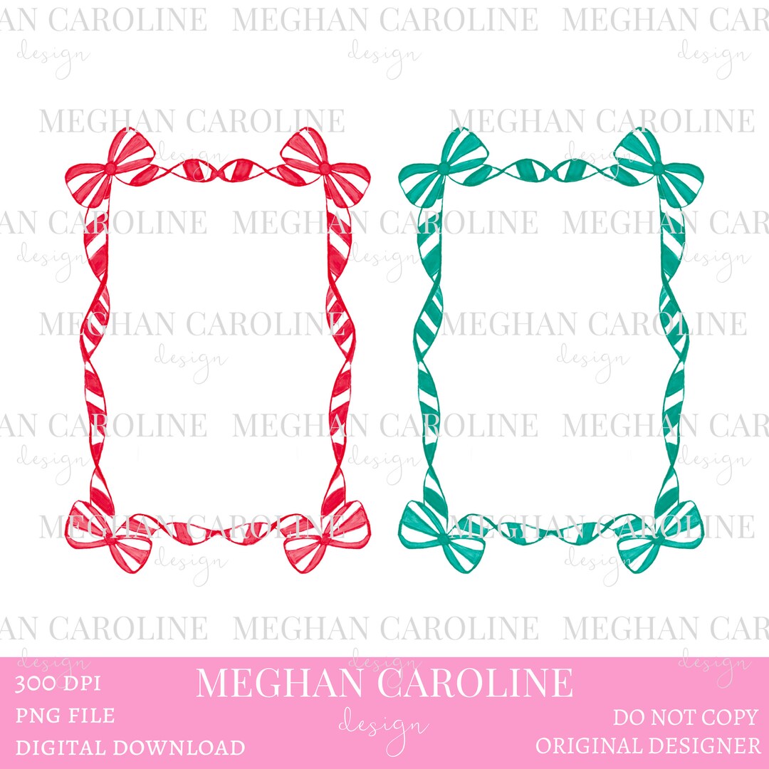 Christmas Candy Cane Bow Frame: Red & Green PNG Clipart (5x7 Background ...