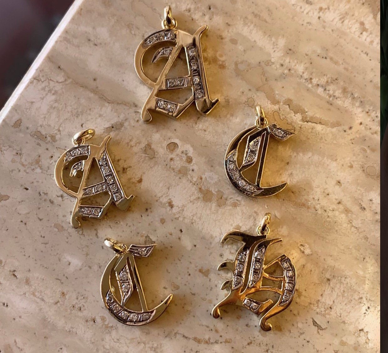 14K Yellow Gold Old English Gothic Large Initial c | Etsy