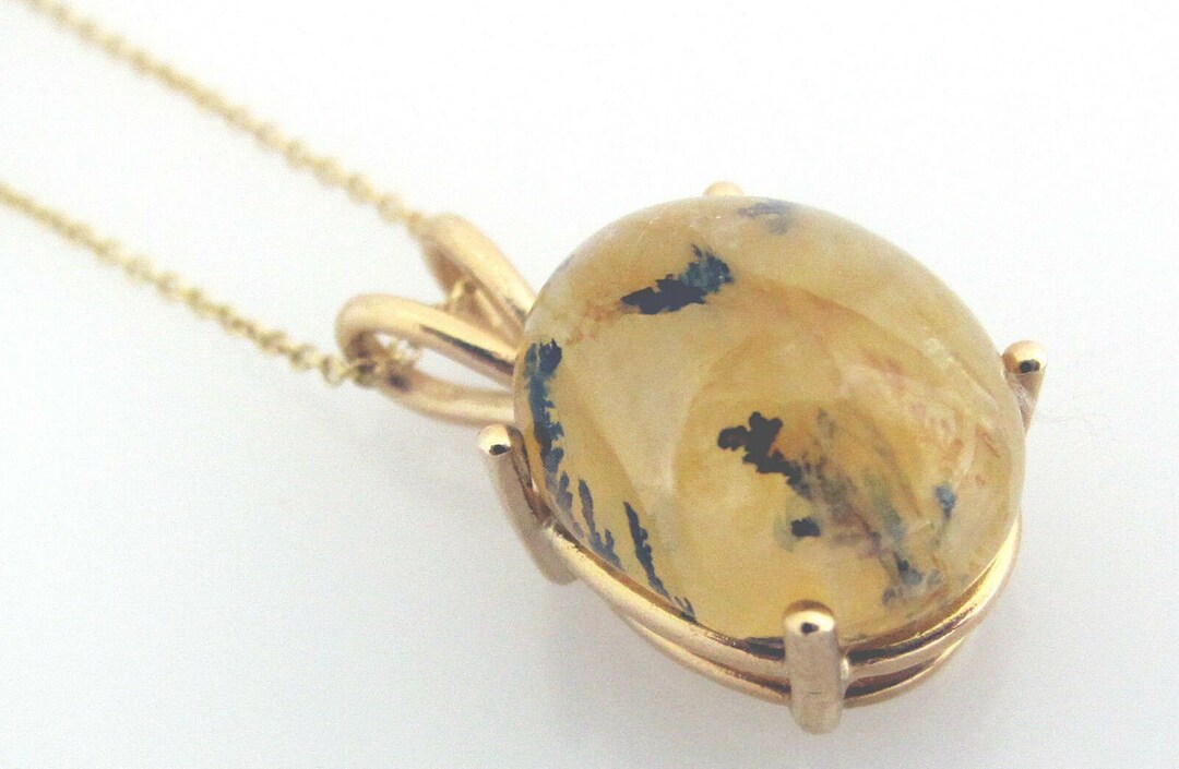 14K Yellow Gold Pretty Dendritic Quartz Rutilated Quartz Necklace With ...