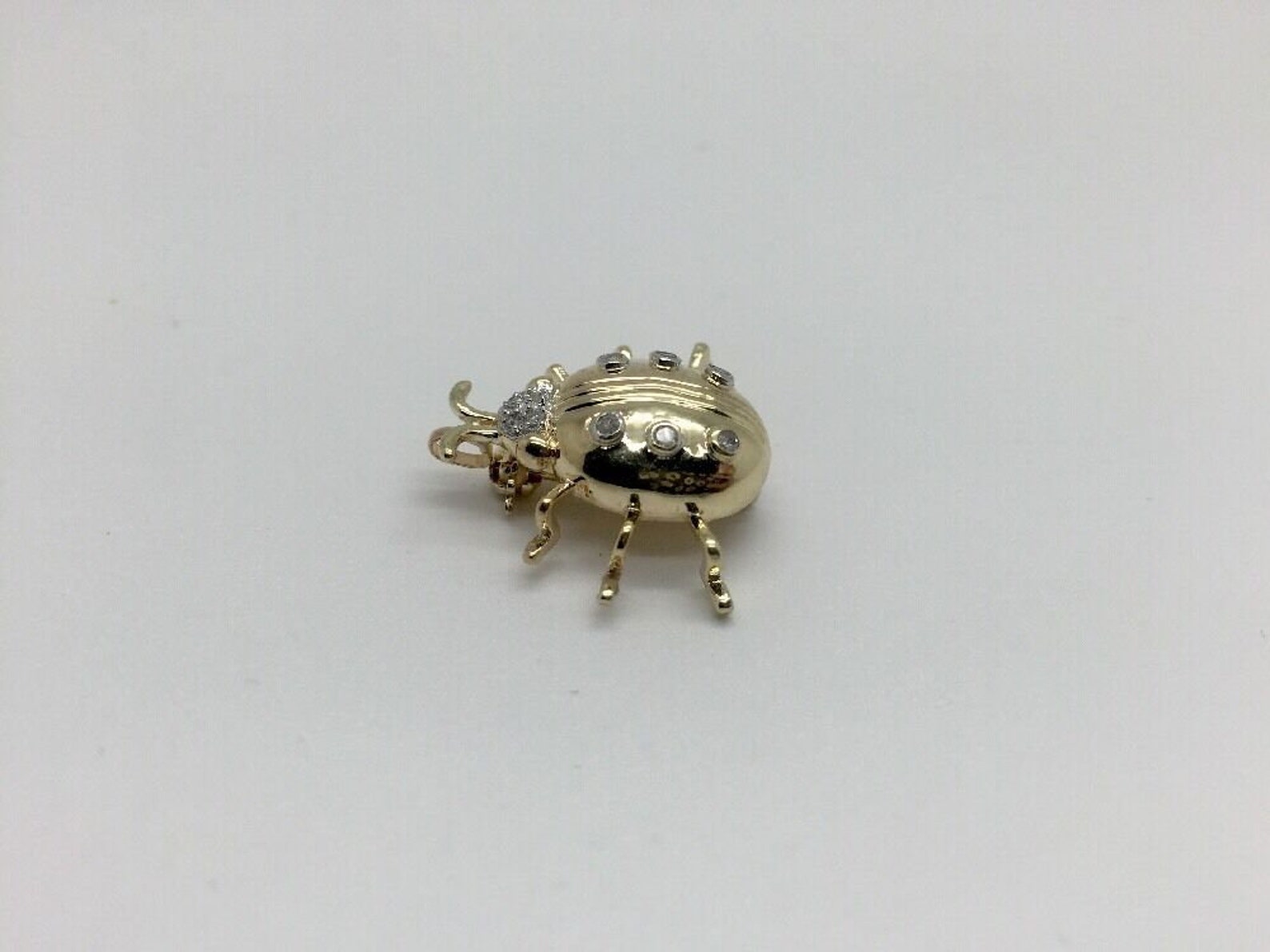 14K Pretty Yellow Gold Lady Bug Pin or Pendant With Round Diamonds and ...