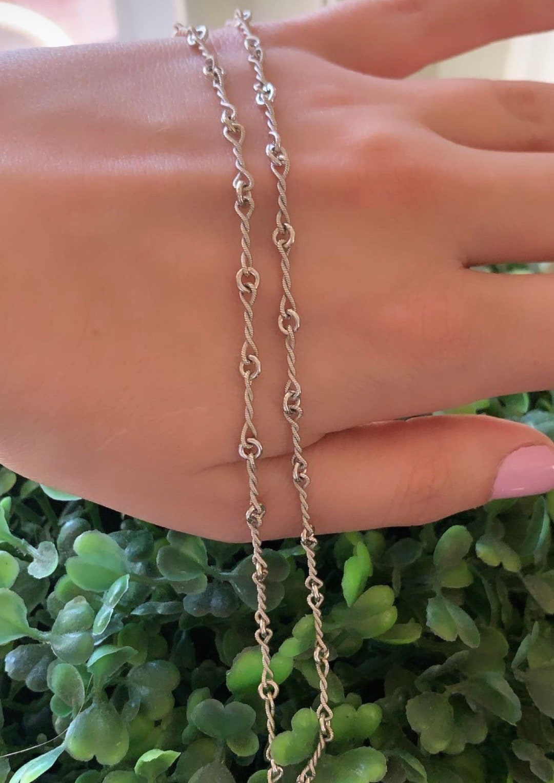 14K Pretty White Gold Twisted Link Chain With Circle Round - Etsy