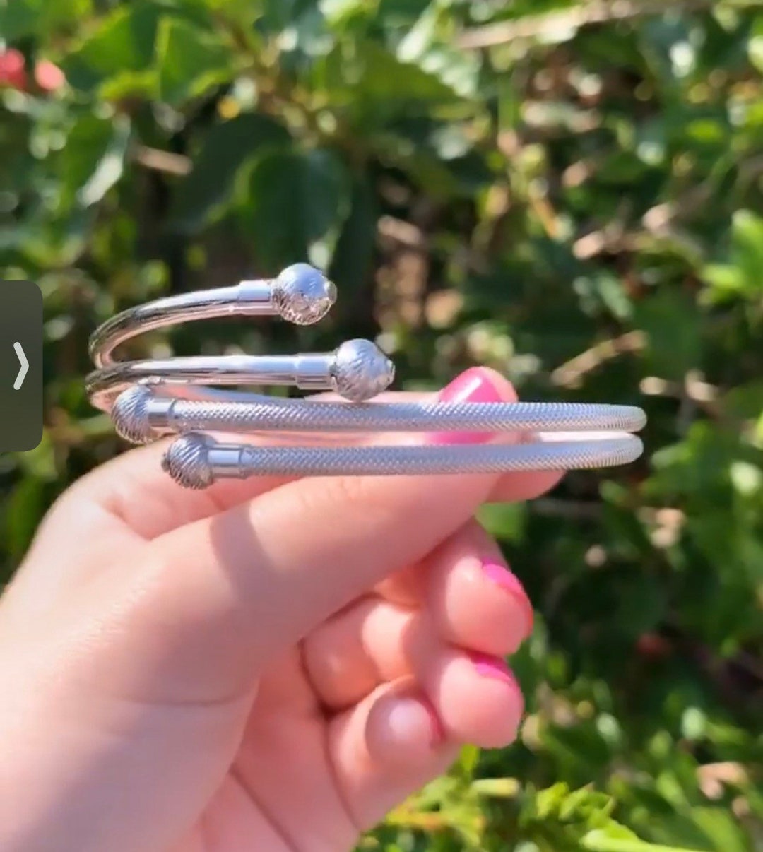 14K Pretty White Gold Shiny And Matte Flexible Bypass Bangle With Balls 14k-pretty-white-gold-shiny-and-matte-flexible-bypass-bangle-with-balls