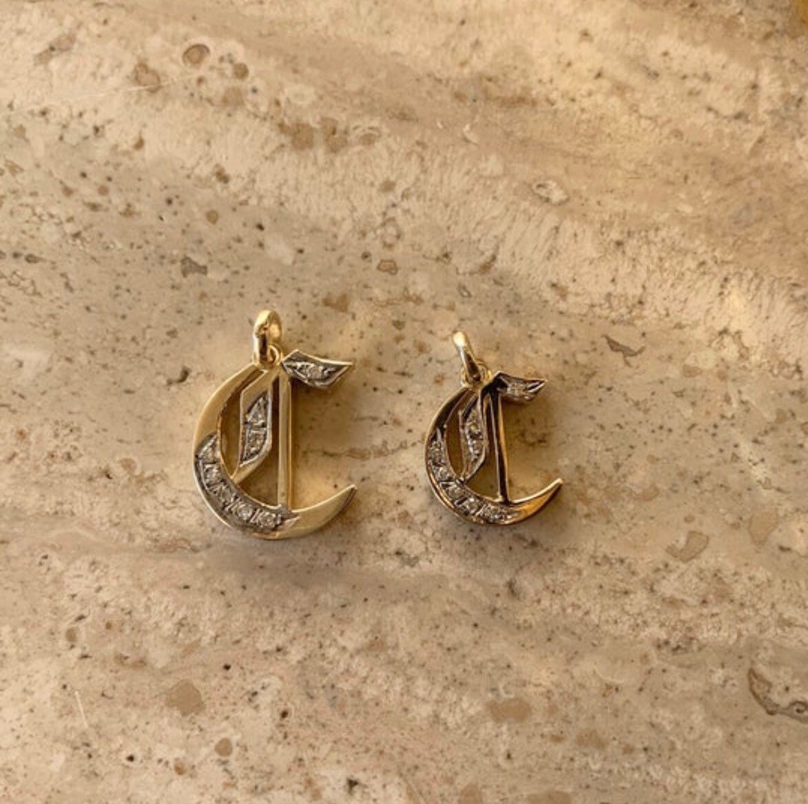 14K Yellow Gold Old English Gothic Large Initial c | Etsy