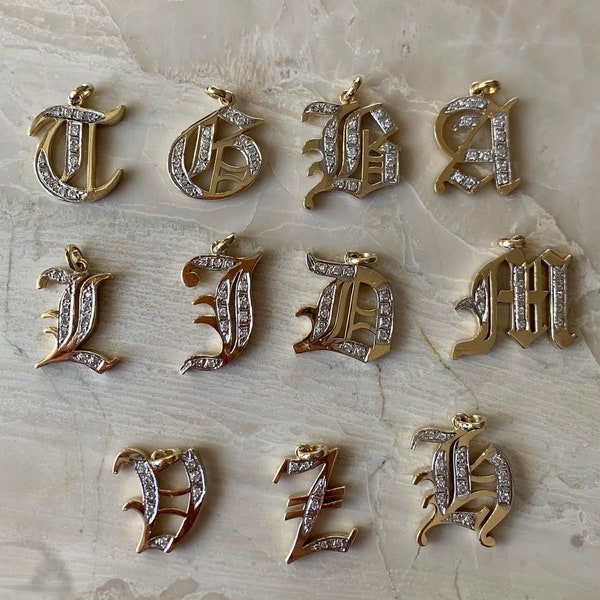 Old English 14k Gold Diamond Pendant - Etsy