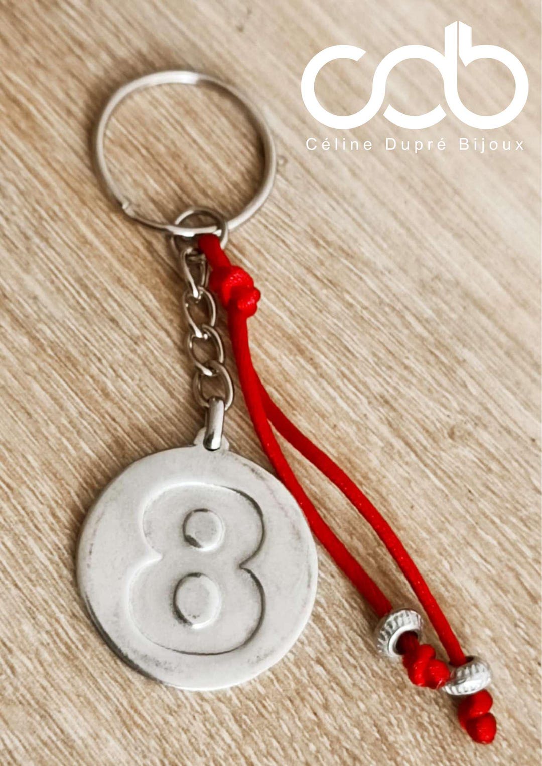 Birthday Key Ring - 8 - Raw Tinplate - ø30mm - With Beads and Cord ...