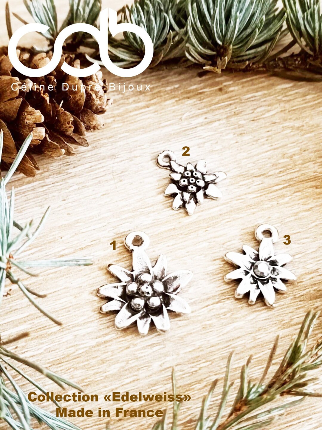 Charm's edelweiss in Tinplate With 925 Silver Finish Model of Your ...