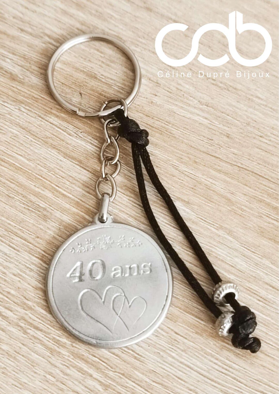 Birthday Key Ring - 40 Years With Leaves - Raw Tinplate - ø30mm - With ...