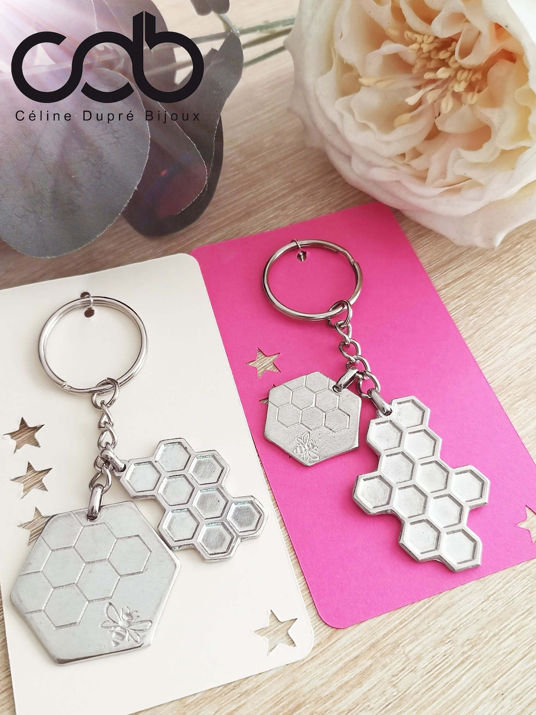 Key Ring - "bees/swarm" in Raw White Iron - Etsy