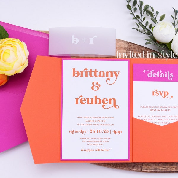 Orange Pocket Wedding Invitation - Etsy