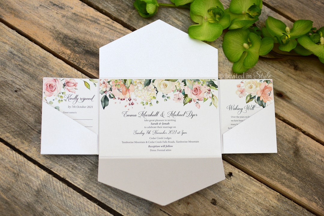 All-in-one Pocket Envelope Wedding Invitation - White/peach/soft Pink ...