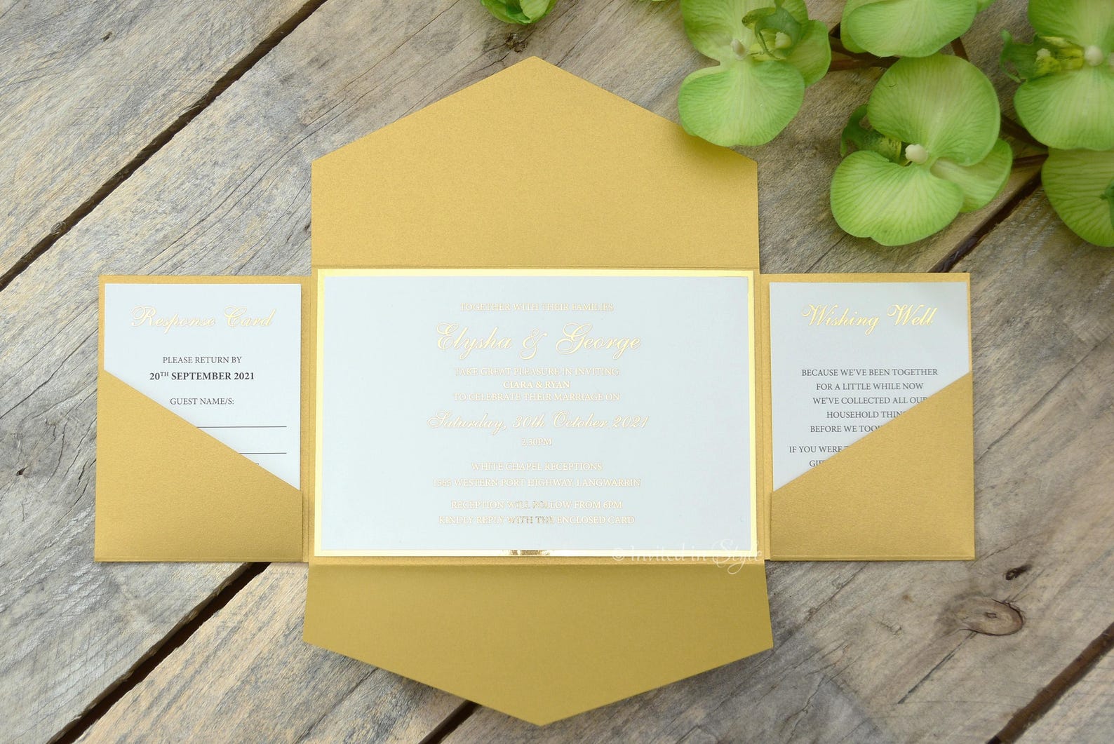 All-in-one Pocket Envelope Wedding Invitation With Shiny Foil - Gold ...