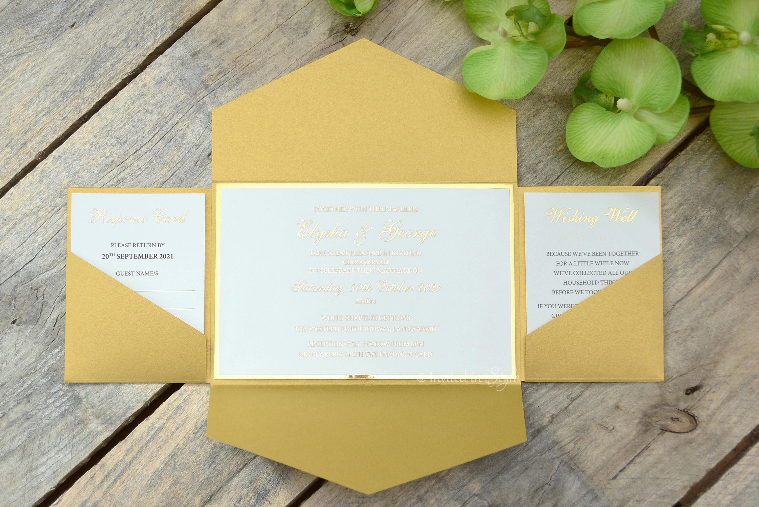 All-in-one Pocket Envelope Wedding Invitation With Shiny Foil - Gold ...