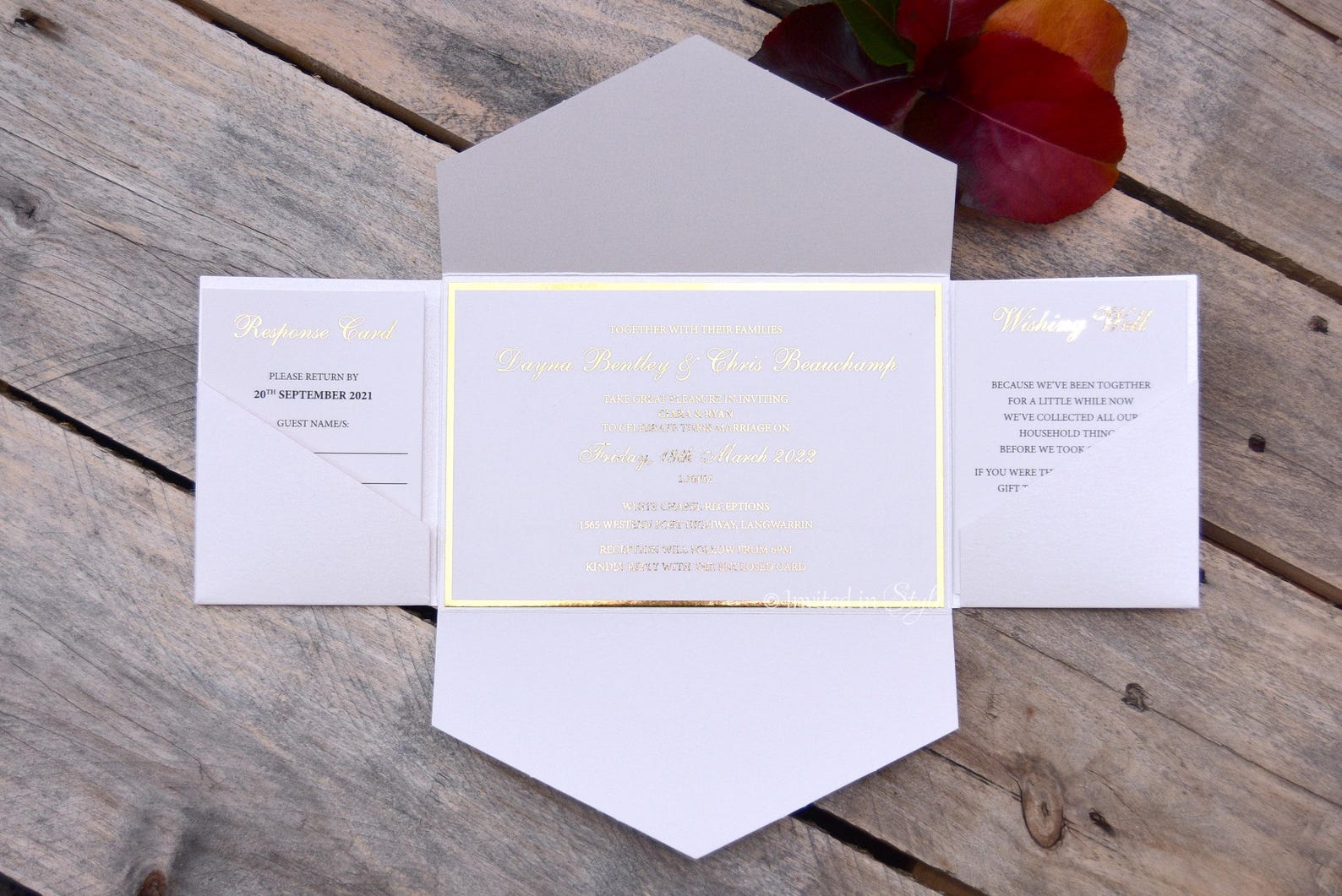 All-in-one Pocket Envelope Wedding Invitation With Shiny Foil - Gold ...