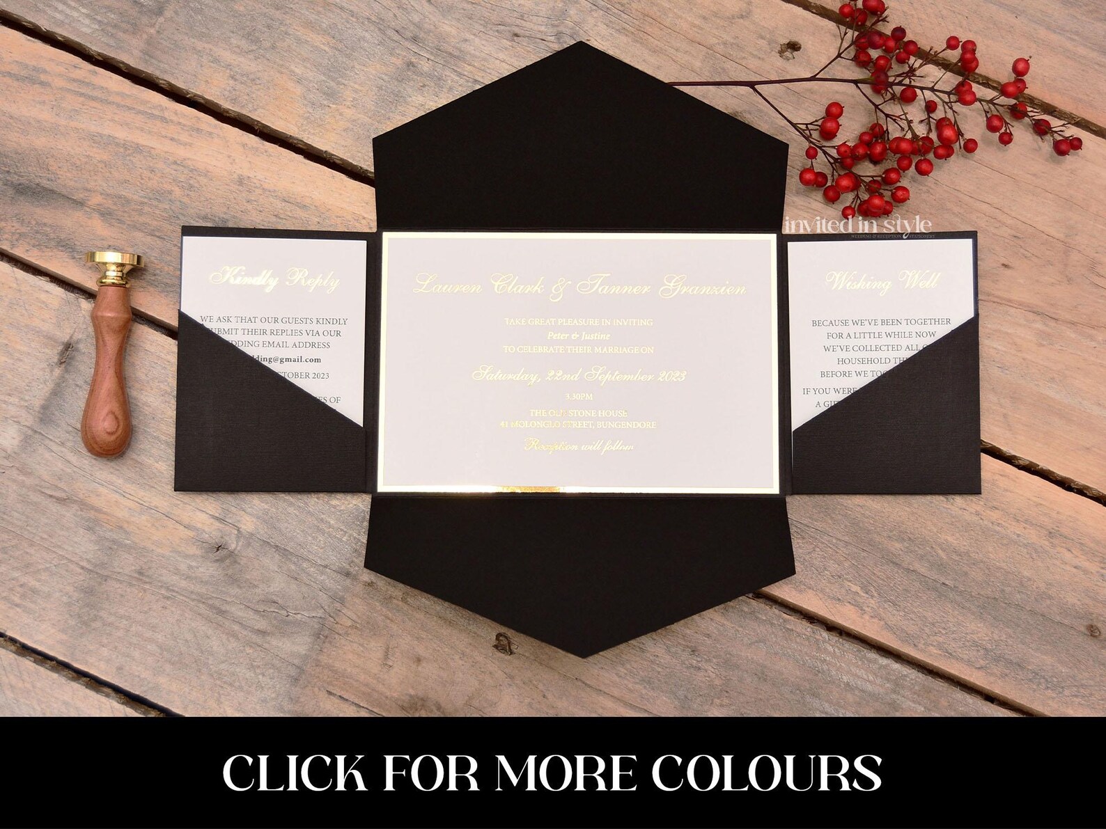 All-in-one Pocket Envelope Wedding Invitation With Shiny Foil - Gold ...