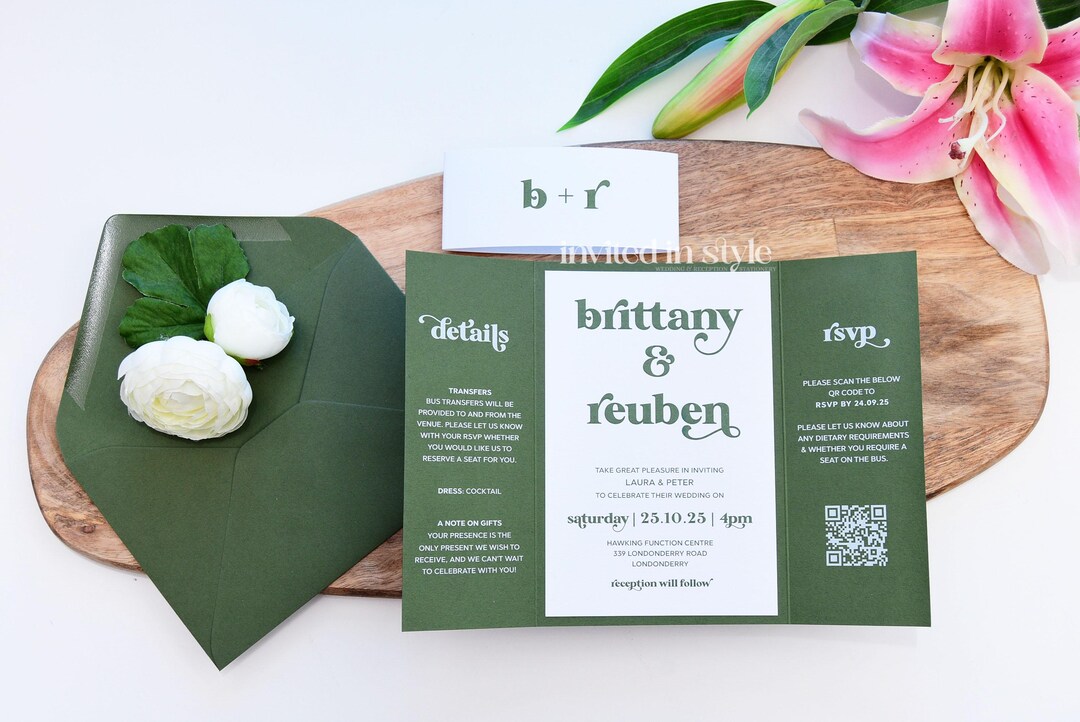 Gate-fold, All-in-one Wedding Invitation. Many Colours Available ...