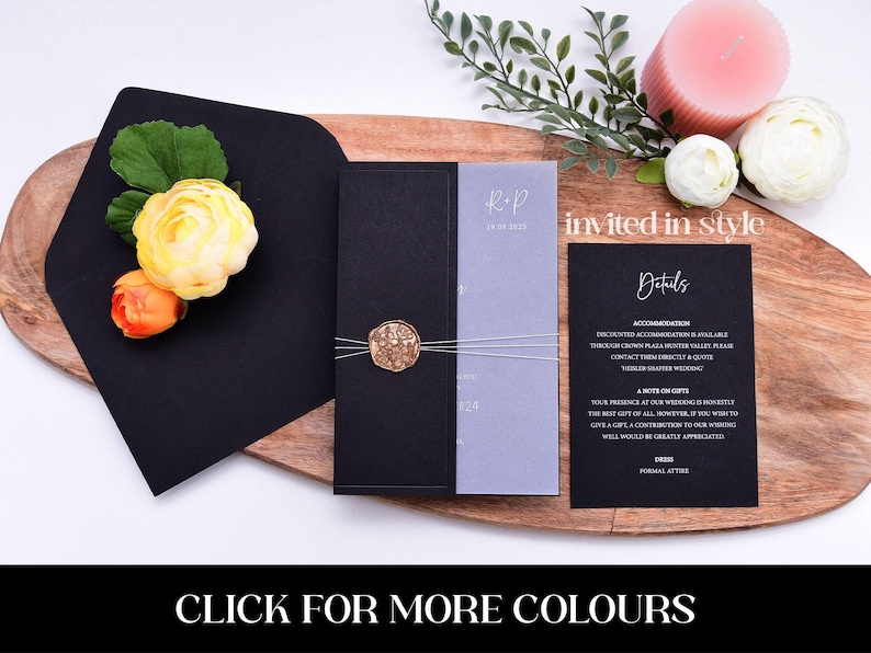 Half Fold Wrap Wedding Invitation With Vellum Invitation Card, Wax Seal ...