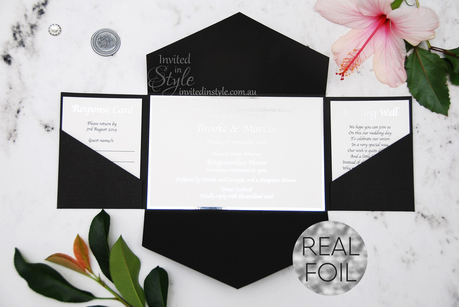 All-in-one Pocket Envelope Wedding Invitation With Shiny Foil - Gold ...
