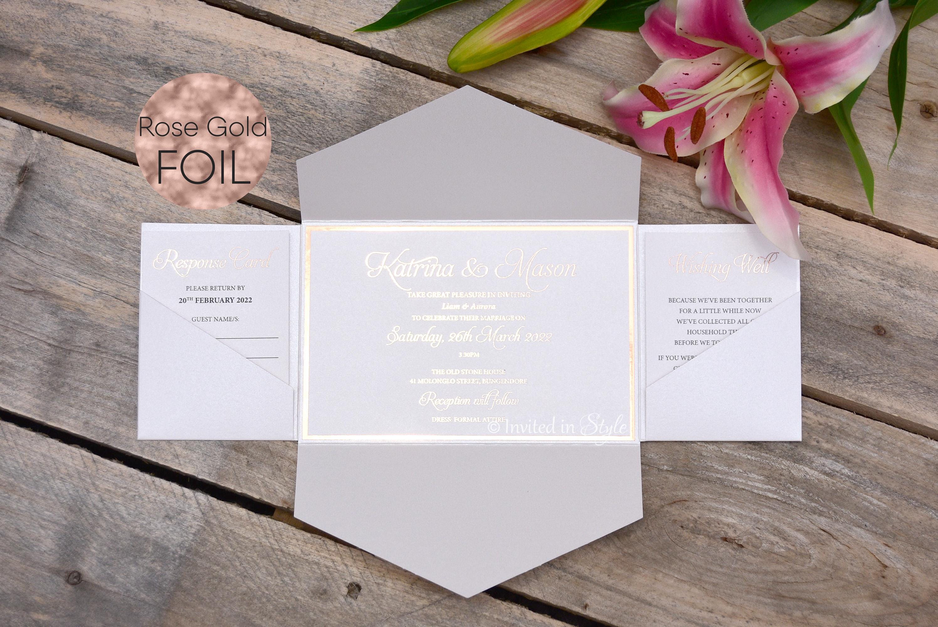 All-in-one Pocket Envelope Wedding Invitation With Shiny Foil - Gold ...