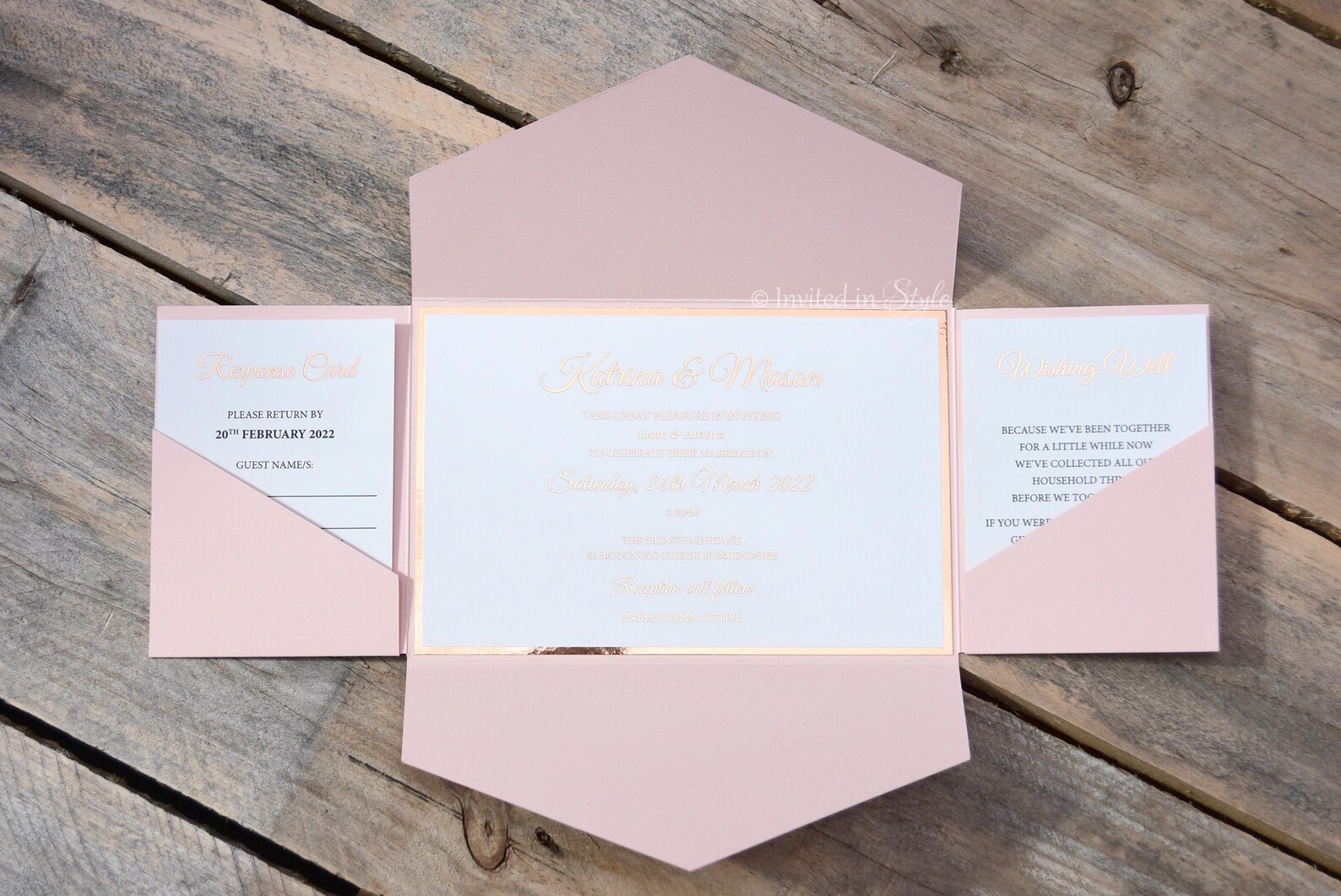 All-in-one Pocket Envelope Wedding Invitation With Shiny Foil - Gold ...