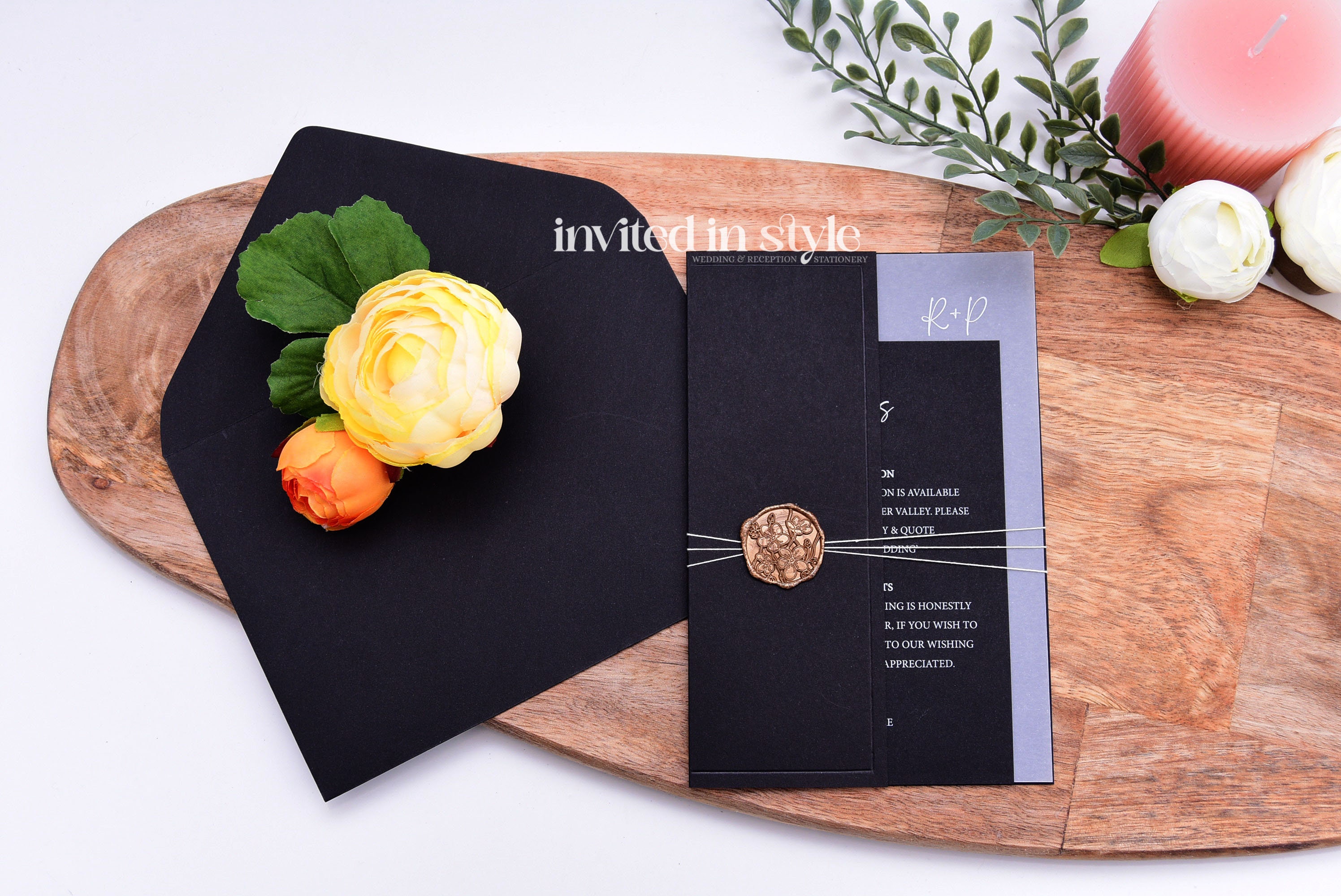 Half Fold Wrap Wedding Invitation With Vellum Invitation Card, Wax Seal ...