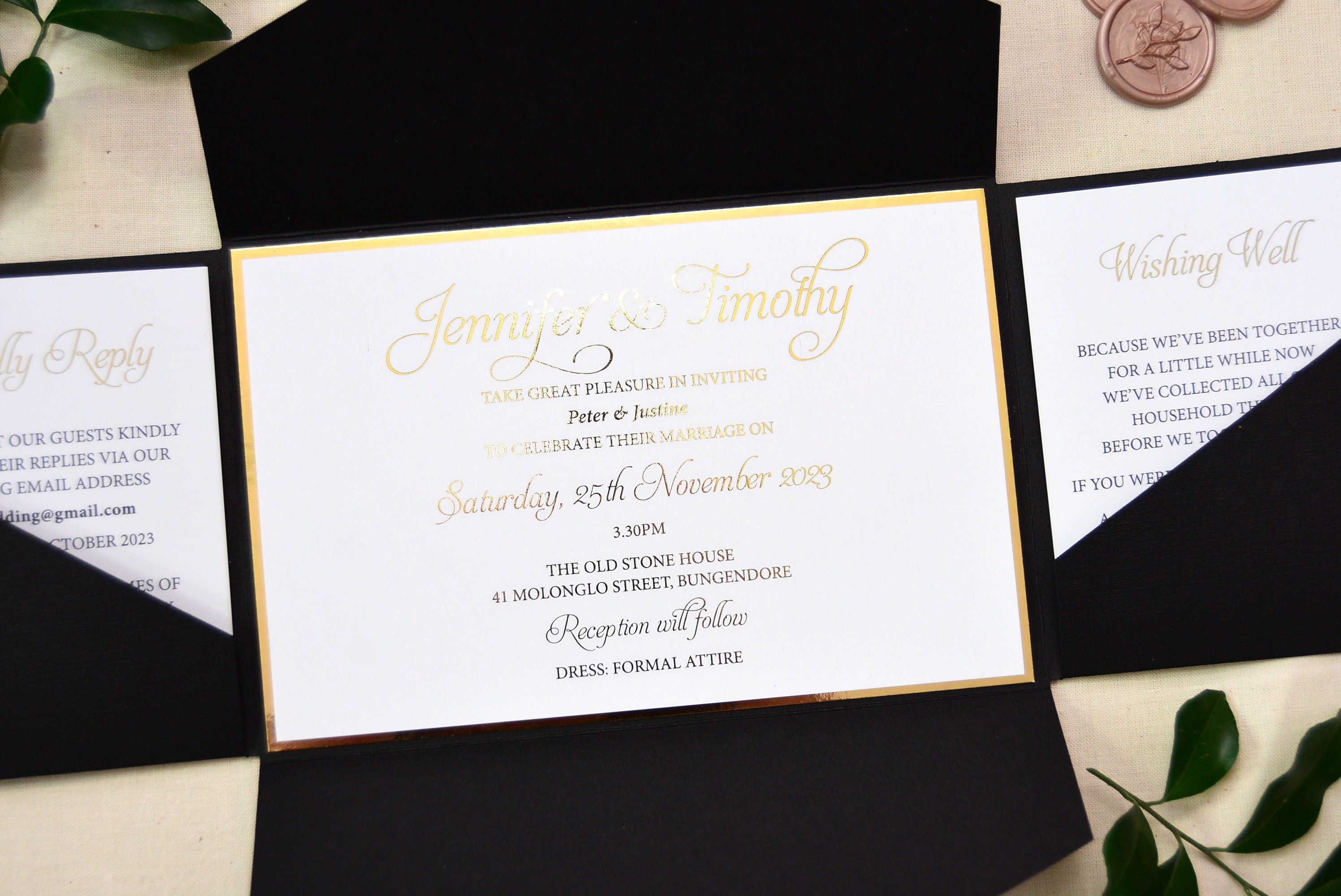 All-in-one Pocket Envelope Wedding Invitation With Shiny Foil - Gold ...