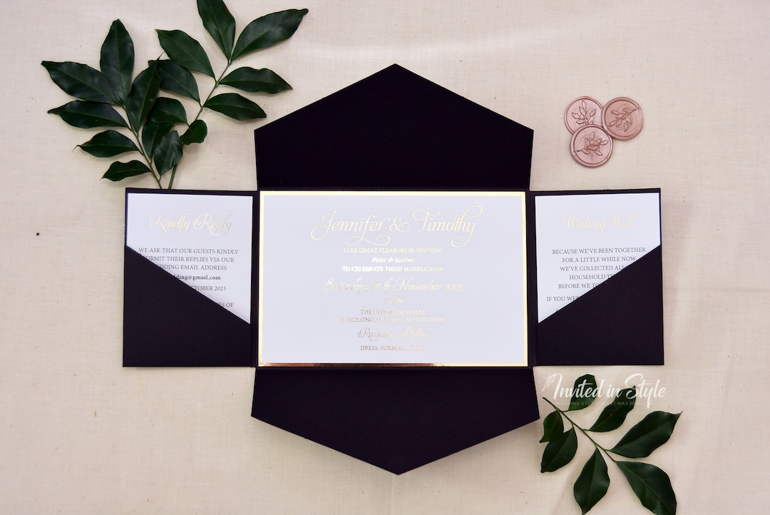 All-in-one Pocket Envelope Wedding Invitation With Shiny Foil - Gold ...