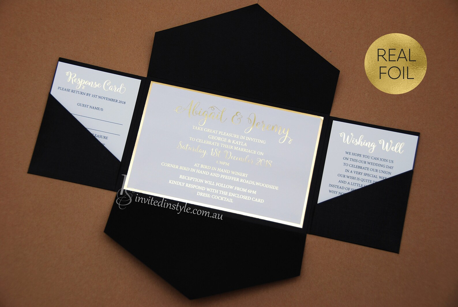 All-in-one Pocket Envelope Wedding Invitation With Shiny Foil - Gold ...