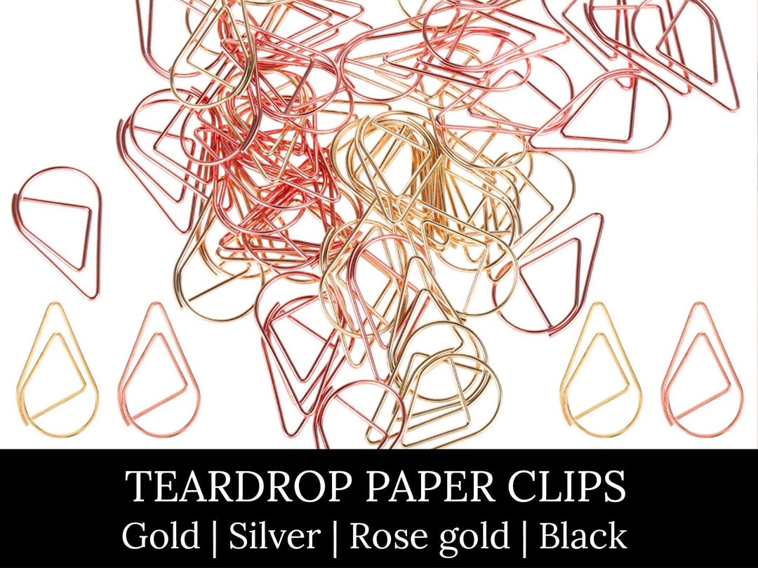 Teardrop Paper Clips. Pk of 10/50/100. Gold, Silver, Rose-gold, Black ...